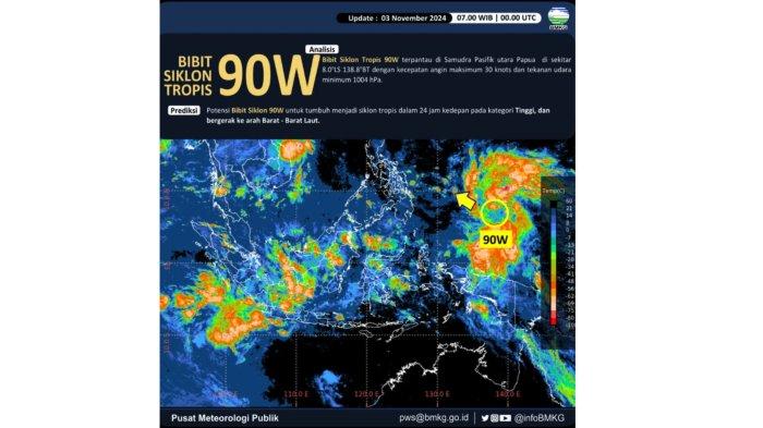 BMKG Imbau Untuk Berhati-hati : Bibit Siklon Tropis 90W Terpantau di Samudra Pasif - Serambinews.com