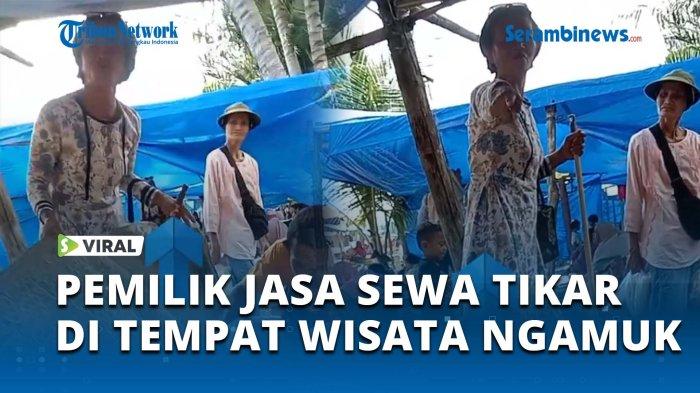 VIDEO Viral Wanita Penyedia Jasa Sewa Tikar Ngamuk di Pantai Pandan ...