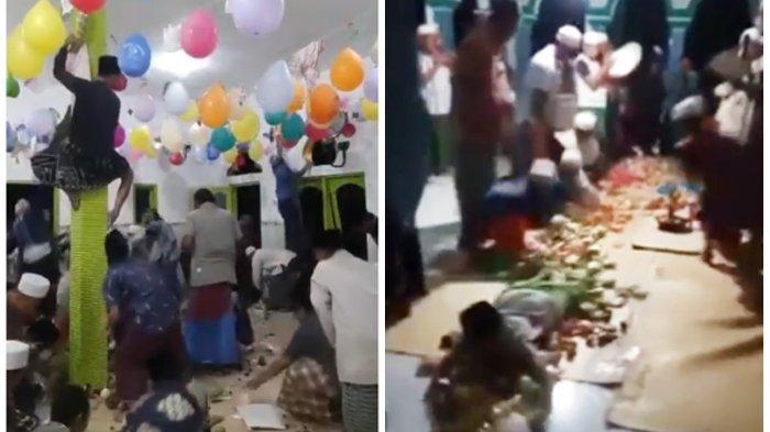 Viral Video Saling Rebut Makanan Saat Perayaan Maulid, Bapak Panjat ...