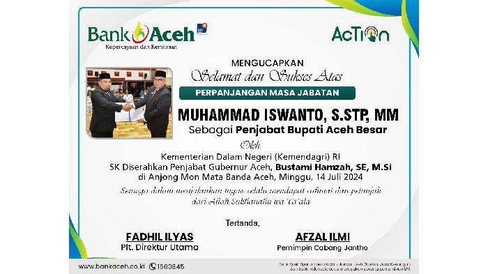 Bank Aceh Cabang Jantho Ucapkan Selamat Atas Perpanjangan Jabatan Bupati Aceh Besar Muhammad ...