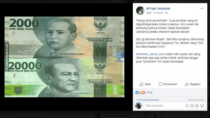 VIRAL - Curhat Soal Uang Baru Rp 2 Ribu dan Rp 20 Ribu Sering Tertukar ...