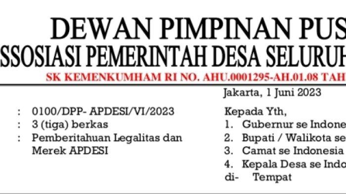 Cegah Penyalahgunaan Nama & Logo, DPP APDESI Terbitkan Surat ...