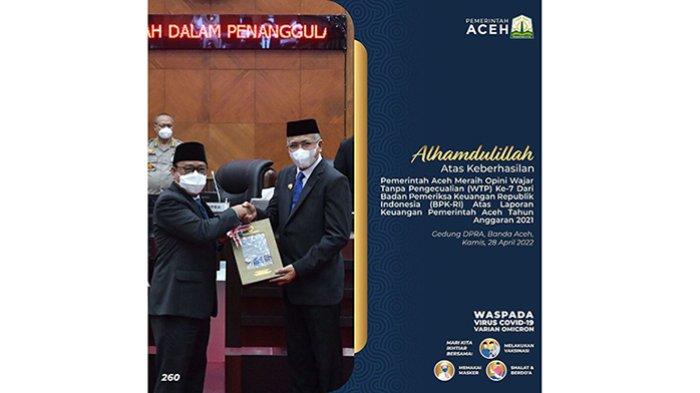 Pemerintah Aceh Kembali Meraih Opini WTP Ke-7 Dari BPK RI Atas LKPA Tahun 2021 - Serambinews.com