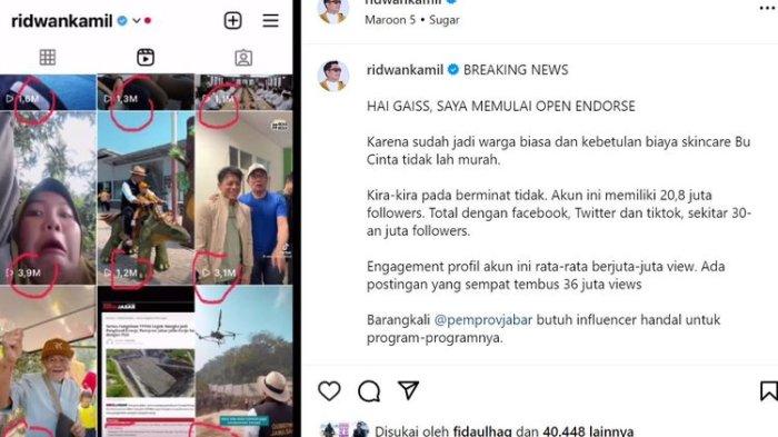 Skincare Istri Mahal, Ridwan Kamil Mulai Buka "Endorse" di Medsos, Pamer Punya Pengikut 30 juta ...