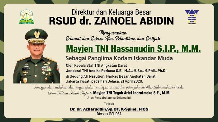 Ucapan Selamat Pelantikan Panglima Kodam Iskandar Muda dari RSUZA ...