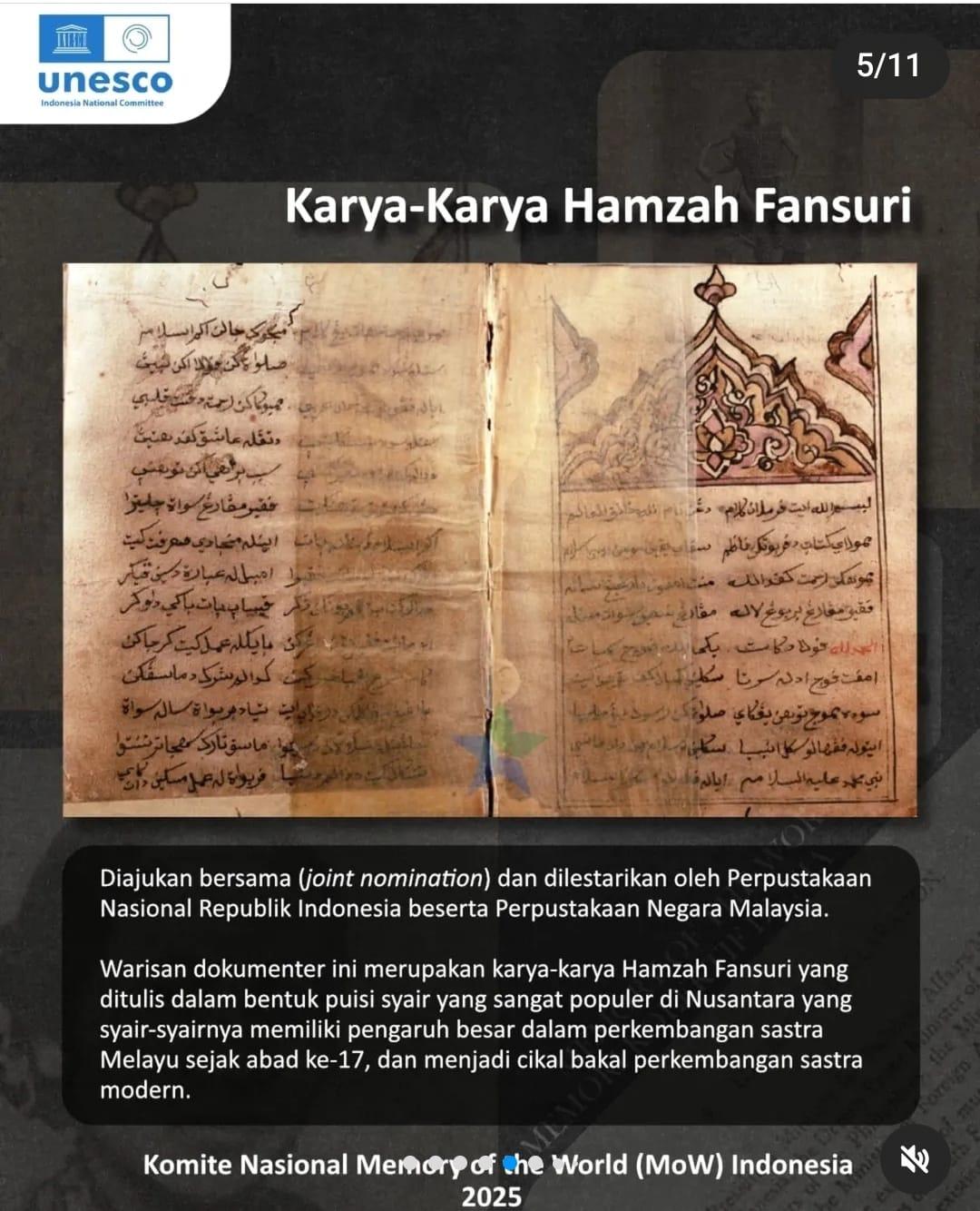 Syair-Syair Hamzah Fansuri Resmi Diakui UNESCO sebagai Memory of The ...