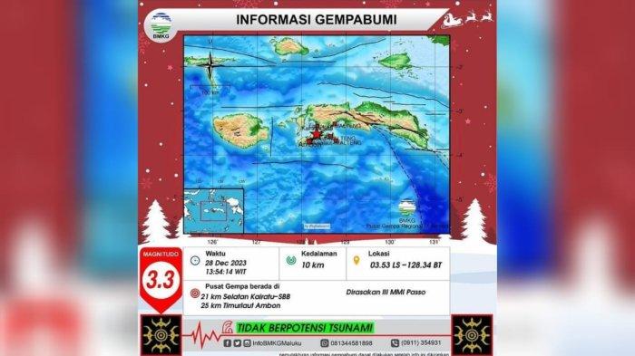 Gempa 3.3 Magnitudo Guncang Maluku, BMKG: Tak Berpotensi Tsunami - Tribunambon.com