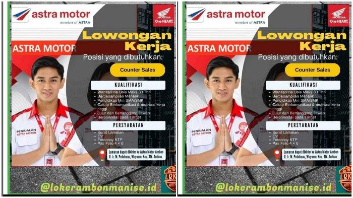 Astra Motor Ambon Buka Lowongan Kerja untuk Lulusan SMA/SMK, Ini Syaratnya - Tribunambon.com