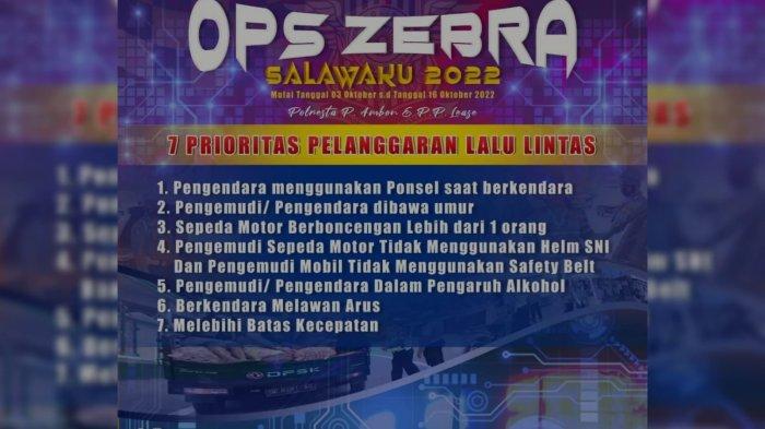 Operasi Zebra Salawaku Digelar Besok, Ini Jenis Pelanggaran yang Diincar Polisi - Tribunambon.com