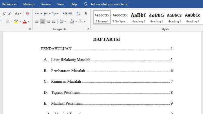 Cara Membuat Daftar Isi di Microsoft Word untuk Skrispsi, Otomatis ...