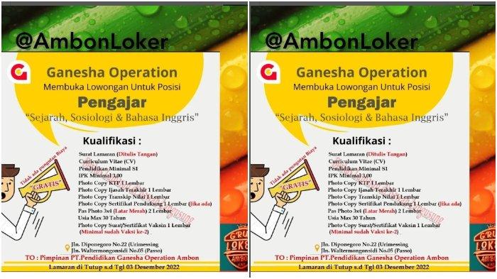 Ganesha Operation Buka Lowongan Kerja, Posisi: Pengajar Sejarah ...