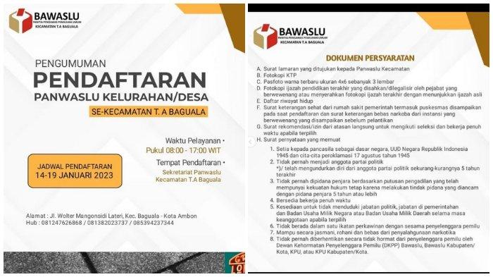 LINK Pendaftaran Panwaslu Kelurahan Desa se-Kecamatan Teluk Ambon ...