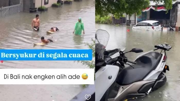 Banjir di Kuta, Viral Warga Main Papan Surfing, Warganet: Jakarta Pindah ke Bali - Tribun-bali.com