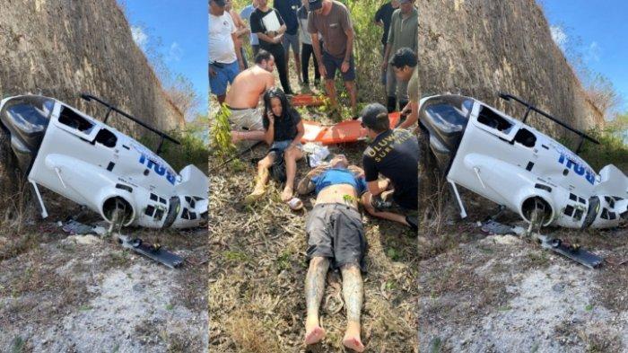 Helikopter Jatuh di Suluban Pecatu Akibat Terlilit Tali Layangan, Begini Kondisi 4 Korban ...