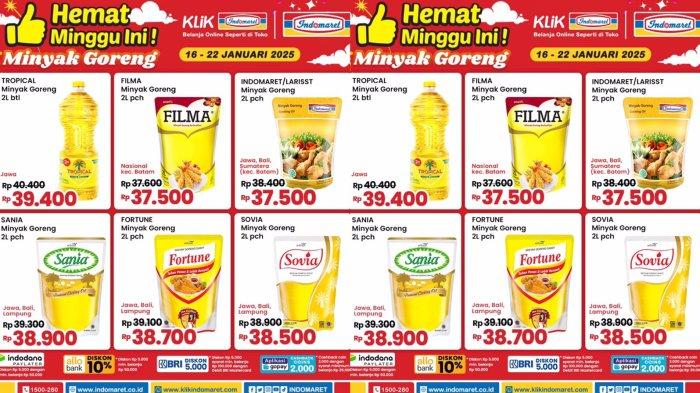 Promo Hemat Mingguan di Indomaret 19-22 Januari, Harga Minyak Goreng Sania Rp38.900, Filma Rp37 ...