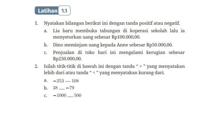 Jawaban Soal Matematika Kelas 7 Semester 1 Halaman 11 Kurikulum Merdeka, Latihan 1.1 - Halaman 1 ...