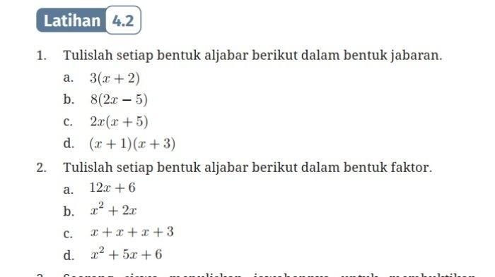 Kunci Jawaban Matematika Kelas 7 Kurikulum Merdeka Halaman 143 144 145, Latihan 4.2: Jabaran ...