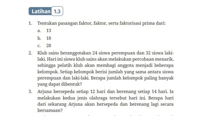 Jawaban Soal Matematika Kelas 7 Semester 1 Halaman 30 Kurikulum Merdeka, Latihan 1.3 - Tribun ...