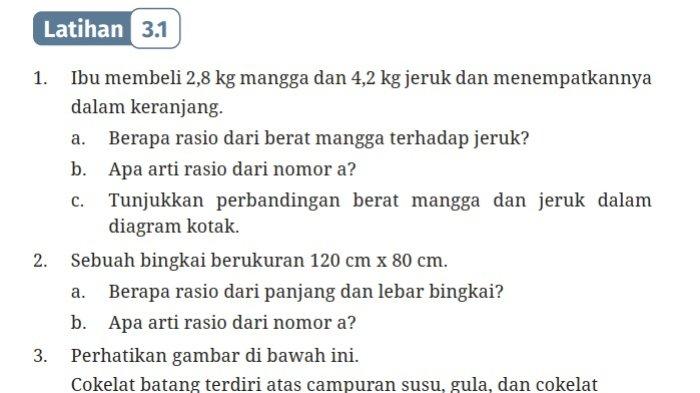Kunci Jawaban Matematika Kelas 7 Kurikulum Merdeka Halaman 95 96 97 98 99, Latihan 3.1: Rasio ...