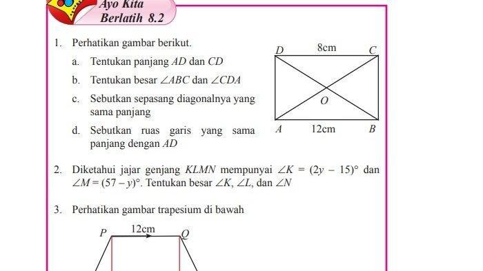 Kunci Jawaban Matematika Kelas 7 Semester 2 Halaman 204 205: Jenis dan Sifat Segiempat - Tribun ...
