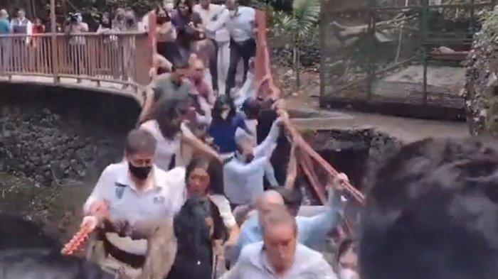 VIDEO Detik-detik Wali Kota dan Pejabat Jatuh ke Sungai, Jembatan Gantung Putus Saat Diresmikan ...
