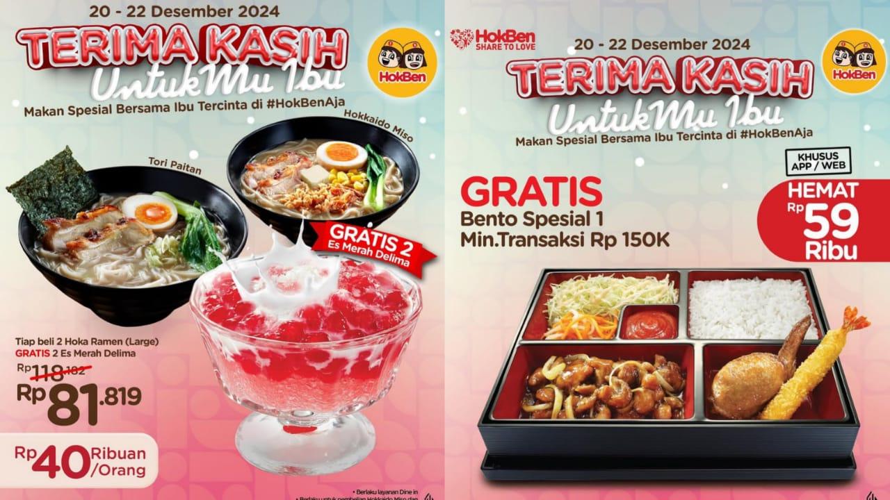 Spesial Hari Ibu, Promo HokBen 21-22 Desember 2024, Beli 2 Hoka Ramen FREE 2 Es Merah Delima ...