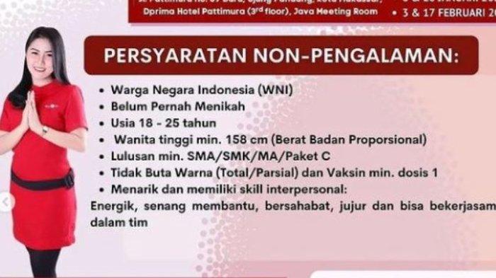 Wings Air Buka Lowongan Pramugari Lulusan SMA dan SMK Sederajat, Buruan Daftar - Bangkapos.com