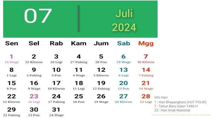 Daftar Tanggal Merah Bulan Juli 2024, 1 Muhamaram Libur atau Tidak ...