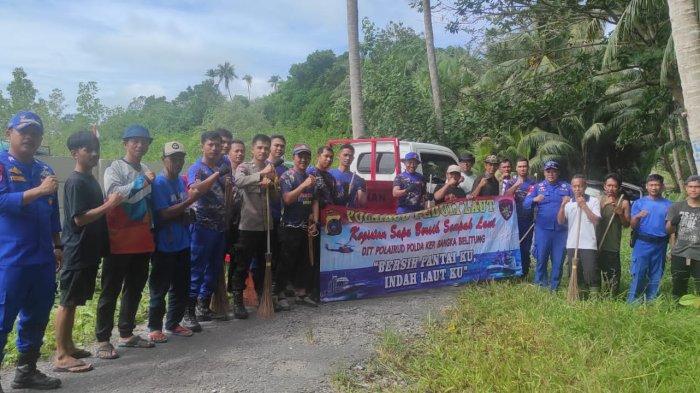 Sat Polairud Polres Bangka Lakukan Bersih-bersih Pantai Punai Belinyu - Bangkapos.com