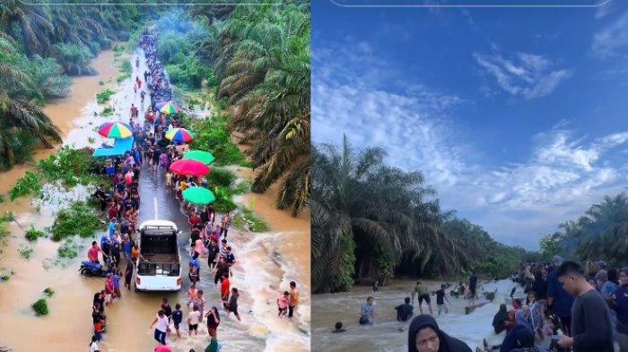 Viral Lokasi Bencana Banjir Jadi Tempat Wisata di Riau, Ramai Pengunjung Berenang dan Wisata ...