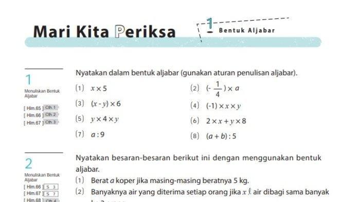 Kunci Jawaban Matematika Kelas 7 SMP/MTs Halaman 74 Kurikulum Merdeka, Menyatakan Bentuk Aljabar ...
