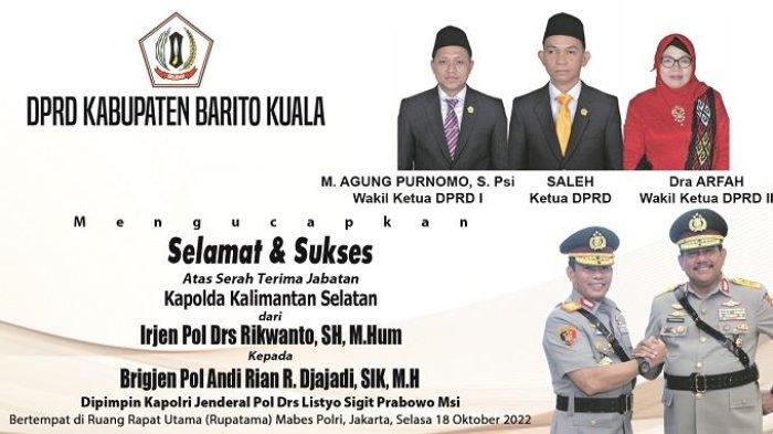 DPRD Batola: Selamat Sertijab Kapolda Kalsel dari Irjen Pol Rikwanto pada Brigjen Pol Andi Rian ...