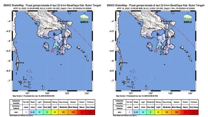 Gempa Baru Saja Guncang Buton Tengah Sulteng Minggu 16 April 2023, BMKG: Magnitudo 4,5 ...