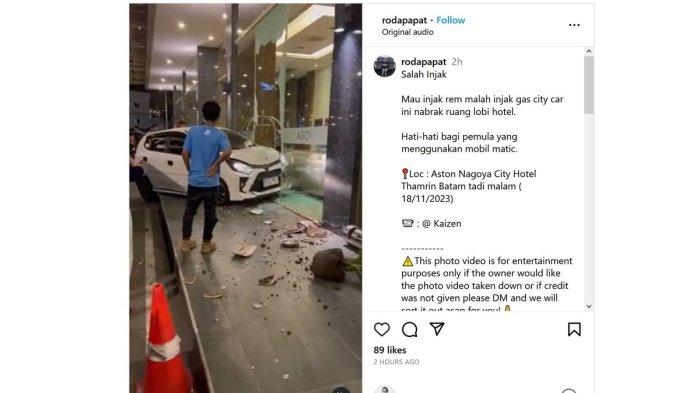 Viral Mobil Matik Seruduk Lobi Hotel di Batam, Pengendara Diduga Salah Injak Rem ...