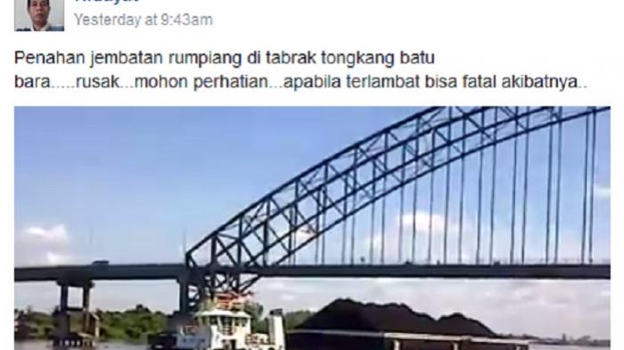 Video Tongkang Tabrak Pembatas Jembatan Rumpiang Jadi Viral di Media ...