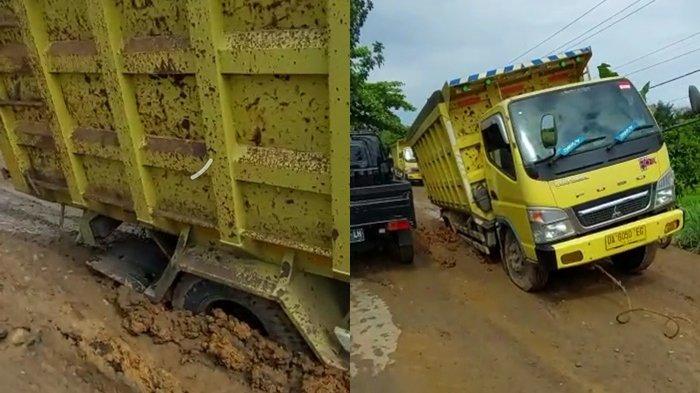 Truk Angkutan Amblas di Jalan Desa Karatungan, Jalur Birayang-Limpasu ...