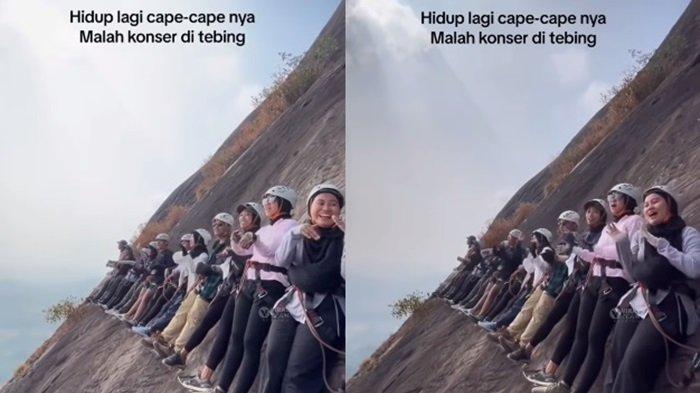 Viral Aksi Ekstrem Sejumlah Wanita Asik Nyanyi di Pinggir Tebing Gunung ...