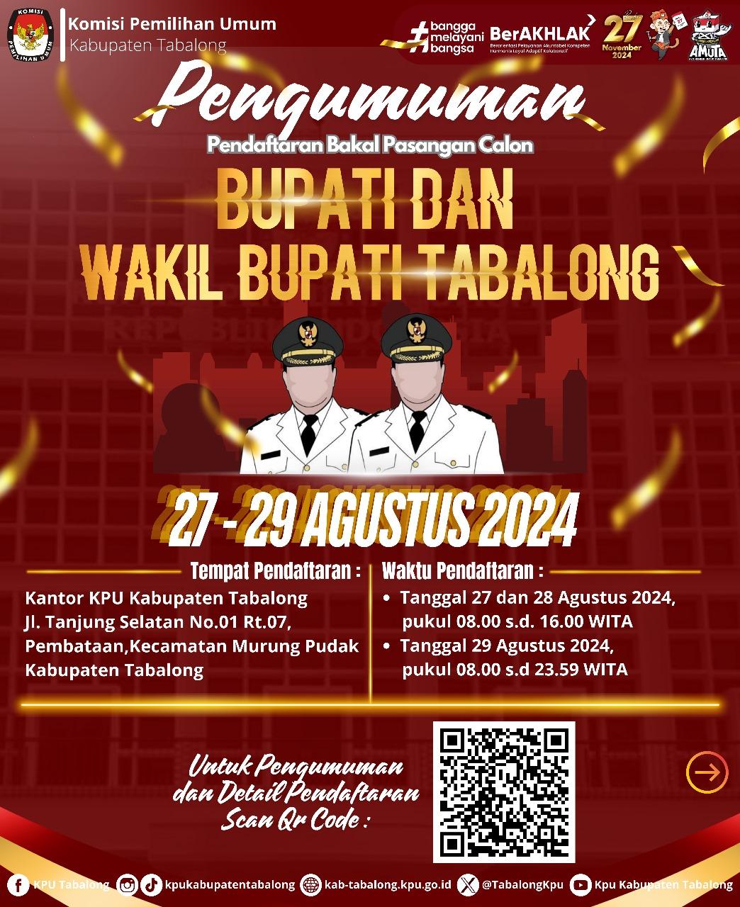 Cek Pengumuman Pendaftaran Bakal Pasangan Calon Bupati dan Wakil Bupati Tabalong 2024 ...
