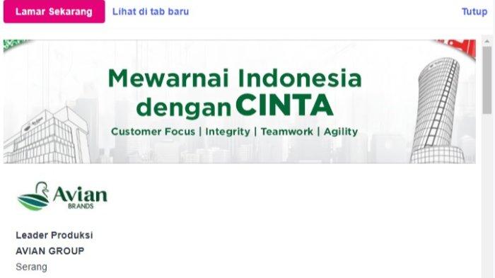 AVIAN GROUP Buka Loker untuk Lulusan SMK-S1, Penempatan Serang Banten ...