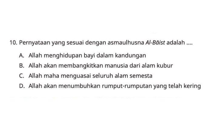 Kunci Jawaban PAI Kelas 5 SD Halaman 53, Pernyataan yang Sesuai dengan Asmaulhusna Al-Baist ...