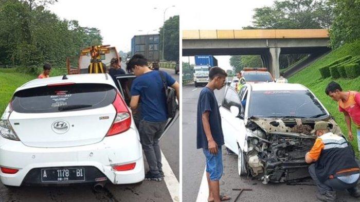Pengemudi Hilang Kendali, Mobil Hyundai Avega Tabrak Pembatas Jalan di Tol Tangerang-Merak KM 77 ...