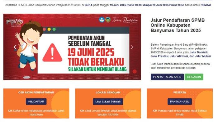 SPMB Banyumas Dimulai Hari Ini, Pembuatan Akun Masih Bisa Dilakukan Mandiri. Jangan Lupa Foto KK ...