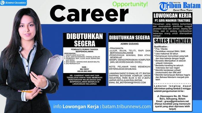 LOKER BATAM HARI INI - Dibutuhkan Sales Engineer hingga Asisten Gudang ...