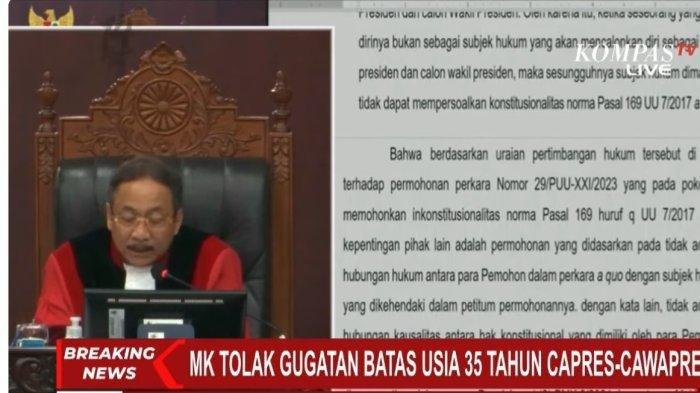 Mk Tolak Gugatan Batas Usia Capres Cawapres Diturunkan Syarat Minimal