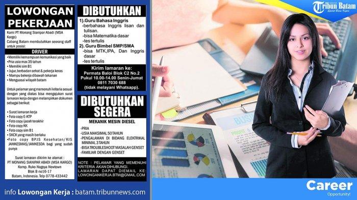 LOKER BATAM HARI INI - Dibuka Lowongan Kerja Guru hingga Mekanik, Cek ...