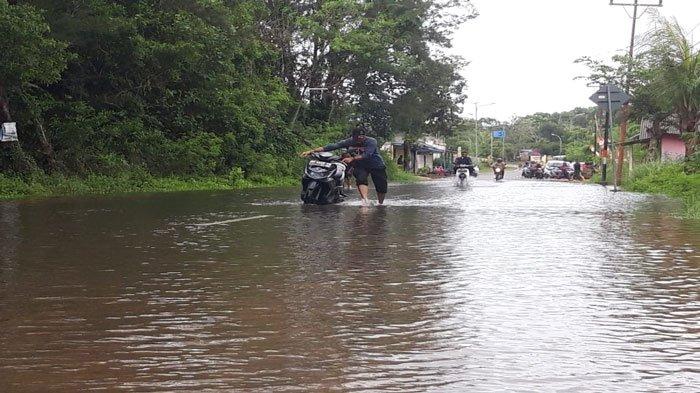 Nekat Terobos Banjir Bintan, Sejumlah Sepeda Motor Alami Mogok di Jalan Sei Enam - Tribunbatam.id