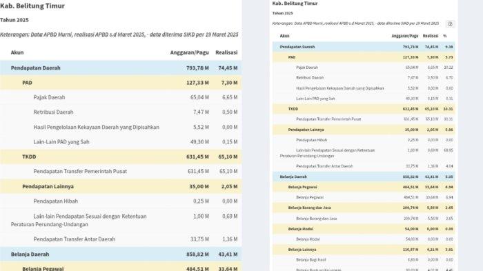 Daftar Lengkap APBD 2025 Kabupaten/Kota se-Bangka Belitung Kurang dari 1 T, Belitung Timur 793 M ...