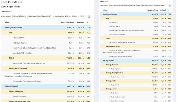 Daftar Lengkap APBD 2025 Kabupaten/Kota se-Sumatera Selatan, Pagar Alam Dibawah 1 Triliun ...