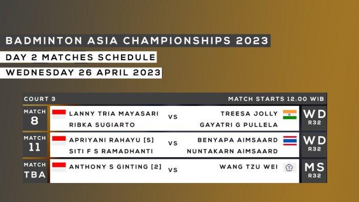 Jadwal Live Streaming Kejuaraan Badminton Asia 2023, Ginting vs Wang Tzu Wei, Jojo Mundur ...
