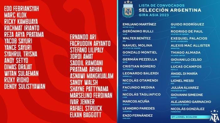 Daftar Skuat Timnas Argentina dan Timnas Indonesia untuk FIFA Matchday 19 Juni 2023 - Tribunbatam.id